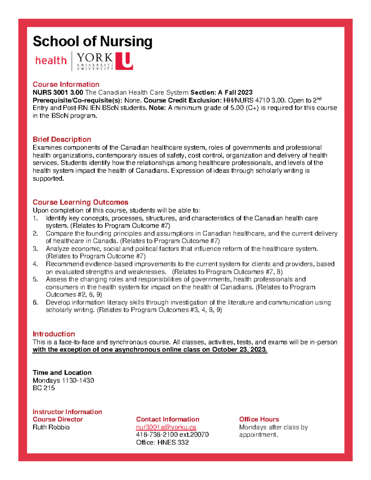 Course outline 2543 - School of Nursing Course Information NURS 3001 3 ...