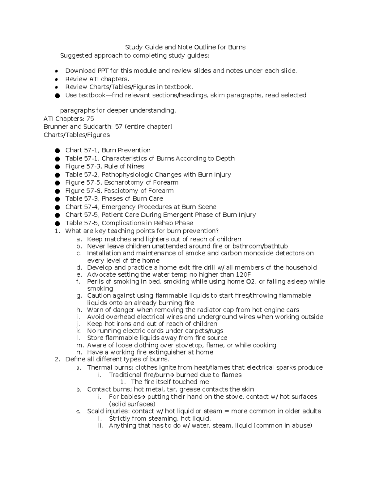 Burns study guide - these are lecture notes - Study Guide and Note ...