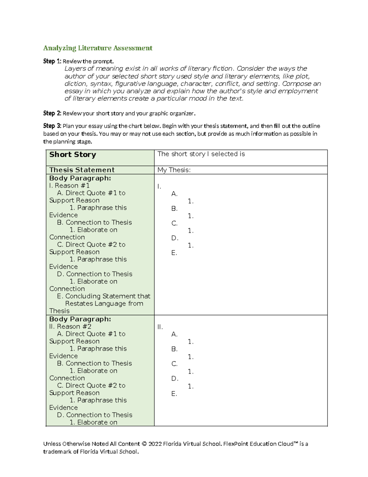 Analyzing literature assess rubric - Analyzing Literature Assessment ...
