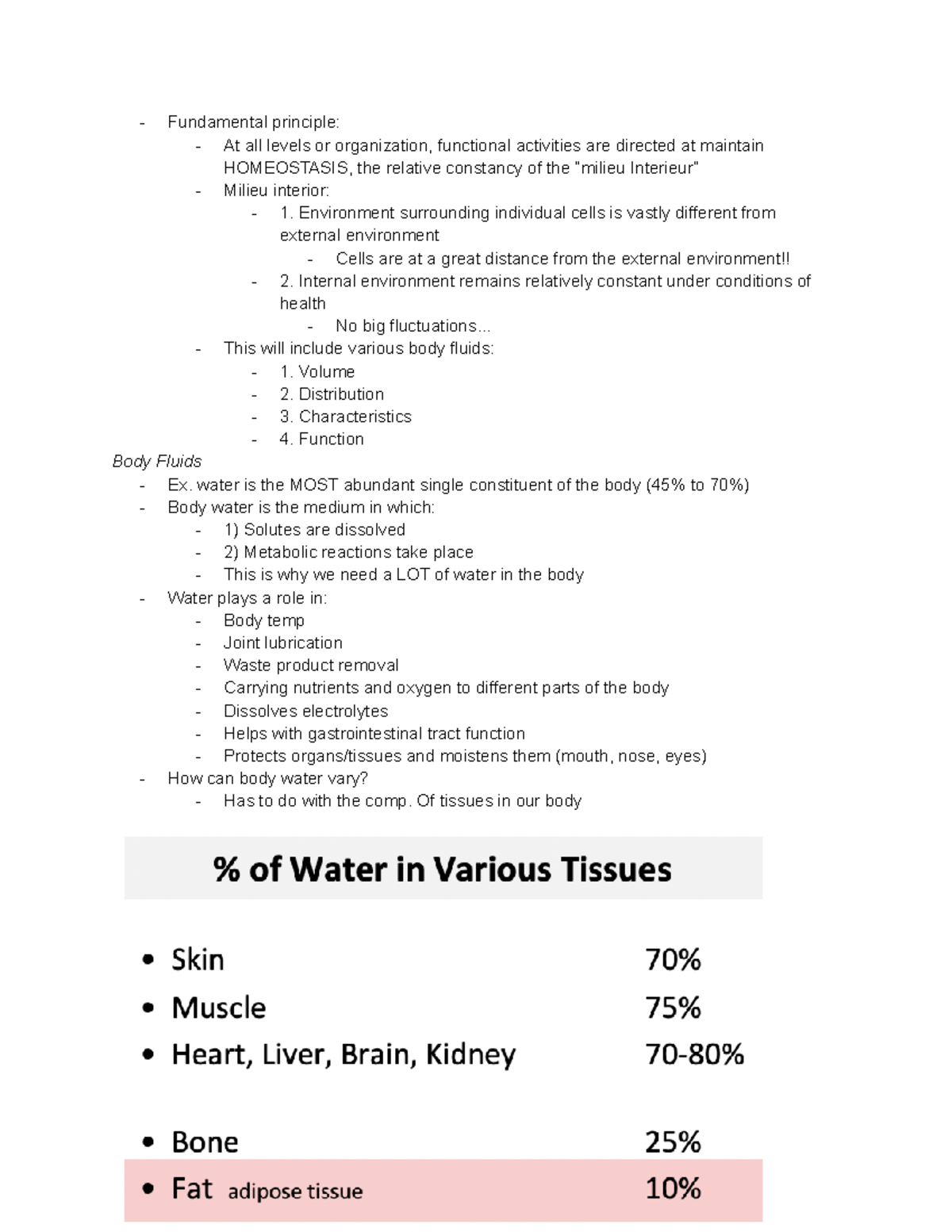 Lecture 1 Body Fluids #1 + Homeostasis - Fundamental principle: At all ...