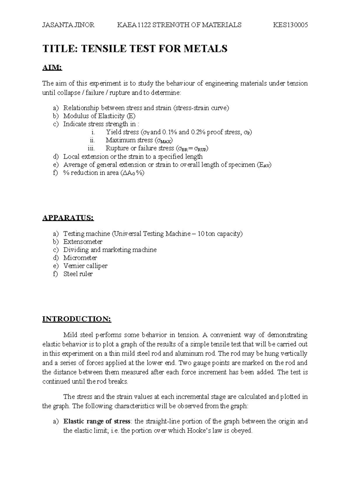 Tensile test report complete pdf free - TITLE: TENSILE TEST FOR METALS ...