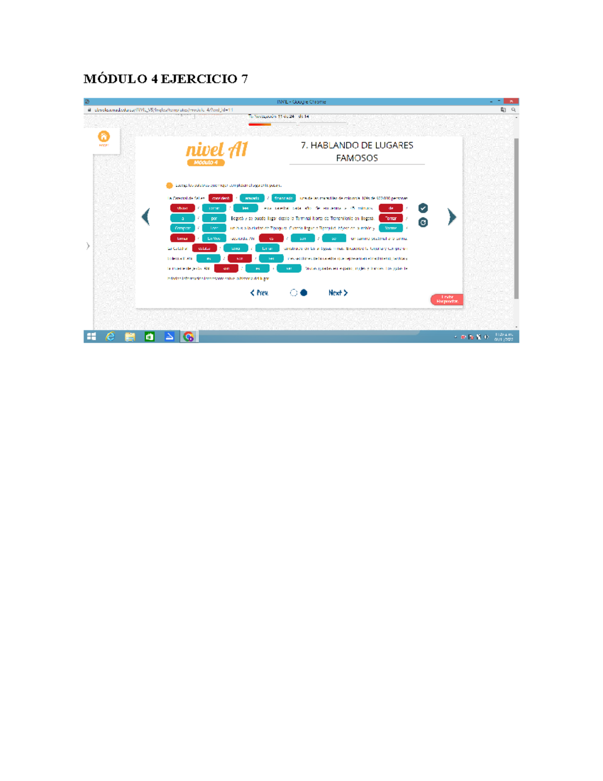 Módulo 4 Ejercicio 7 - ijiojq3nrj - Inglés 1 - MÓDULO 4 EJERCICIO - Studocu