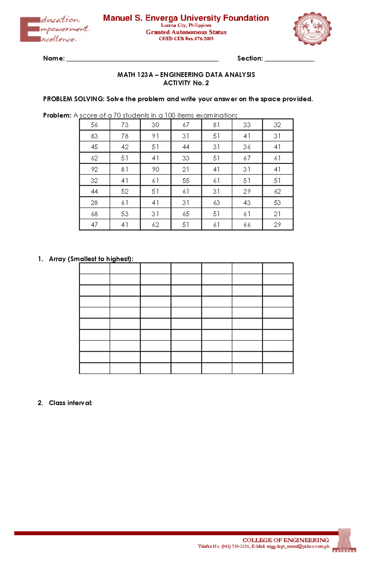 Activity 2 - DATA Collection Presentation AND Measures OF Central ...