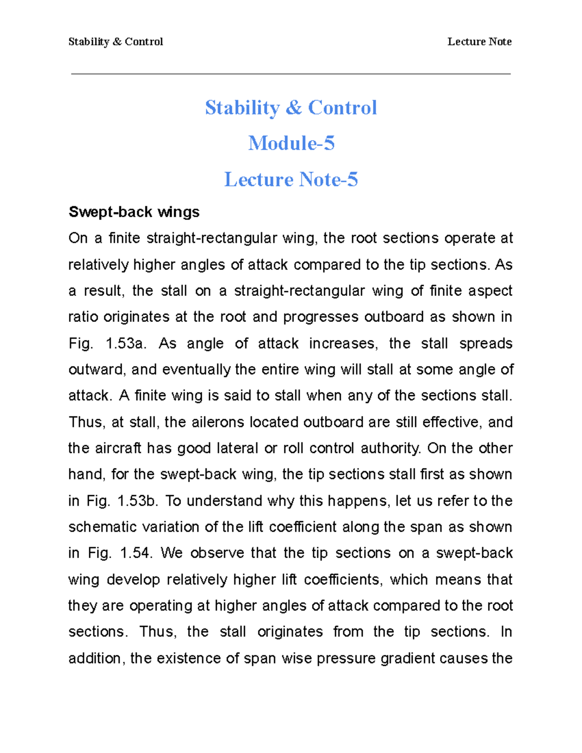 Stability & Control Module 5 Lecture Note 5 - Stability & Control ...