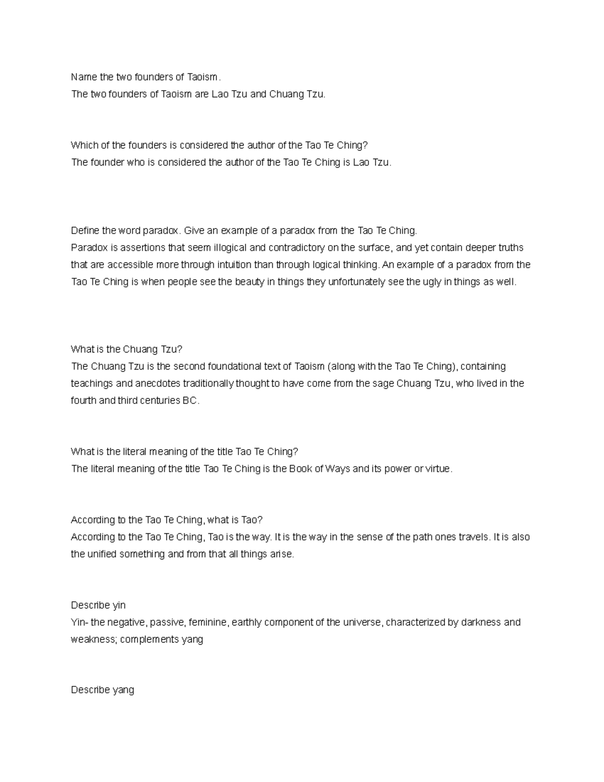 Practice test - Name the two founders of Taoism. The two founders of ...