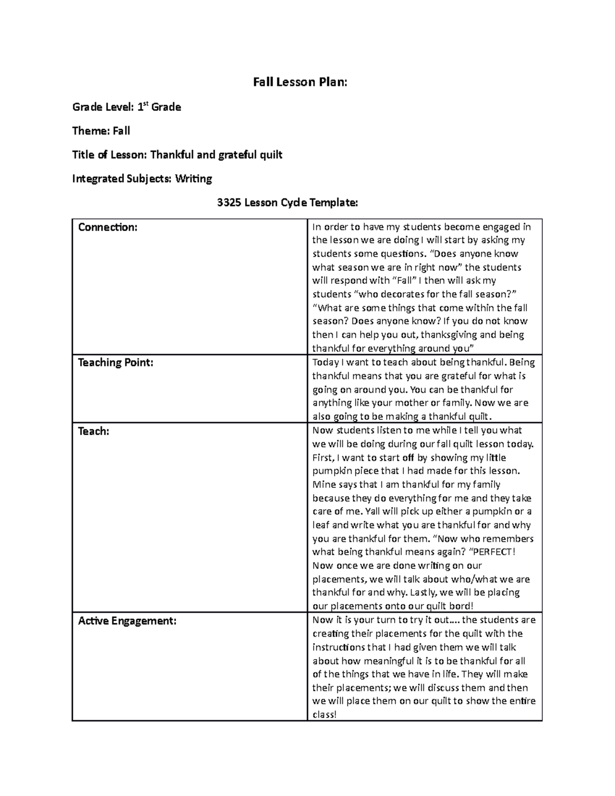 Fall Lesson Plan ECHE - ECHE assignment - Fall Lesson Plan: Grade Level ...