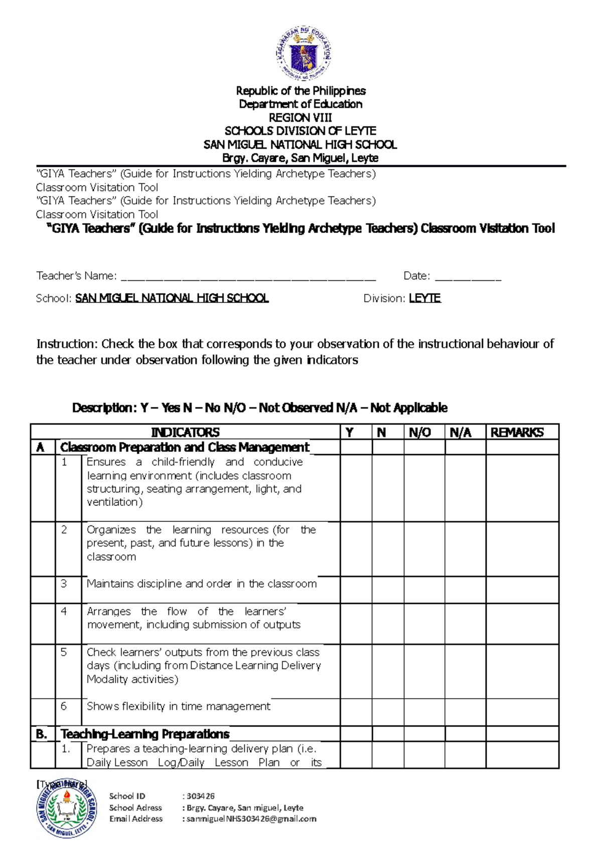GIYA-TOOL-2023 - Giya tool - Republic of the Philippines Department of ...