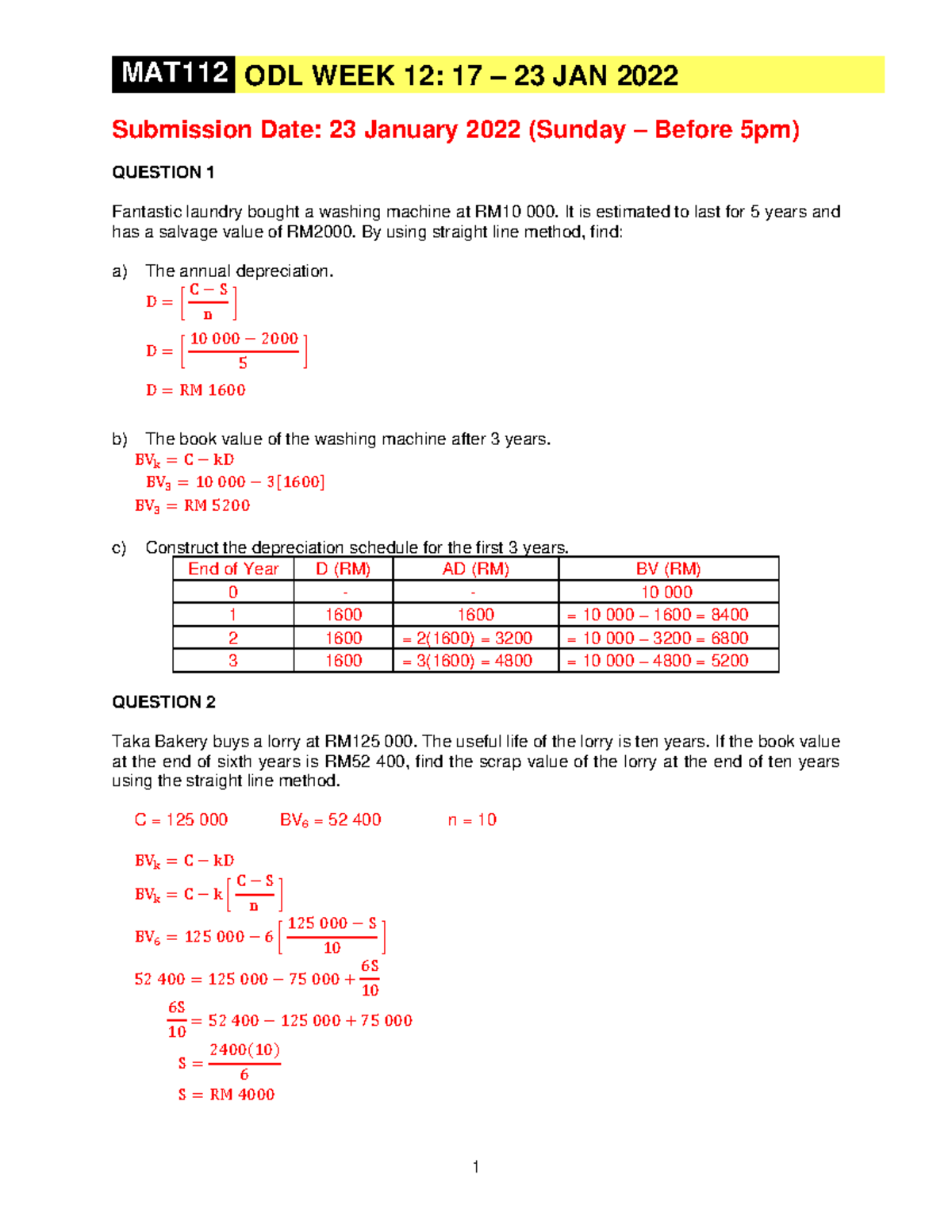 Answer MAT112 ODL4 Tutorial Week 12 - MAT112 ODL WEEK 12: 17 – 23 JAN 2022 1 Submission Date: 23 ...