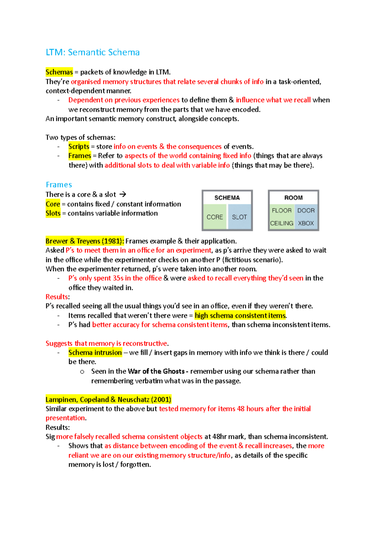 LTM - Semantic Schema - LTM: Semantic Schema Schemas = packets of ...