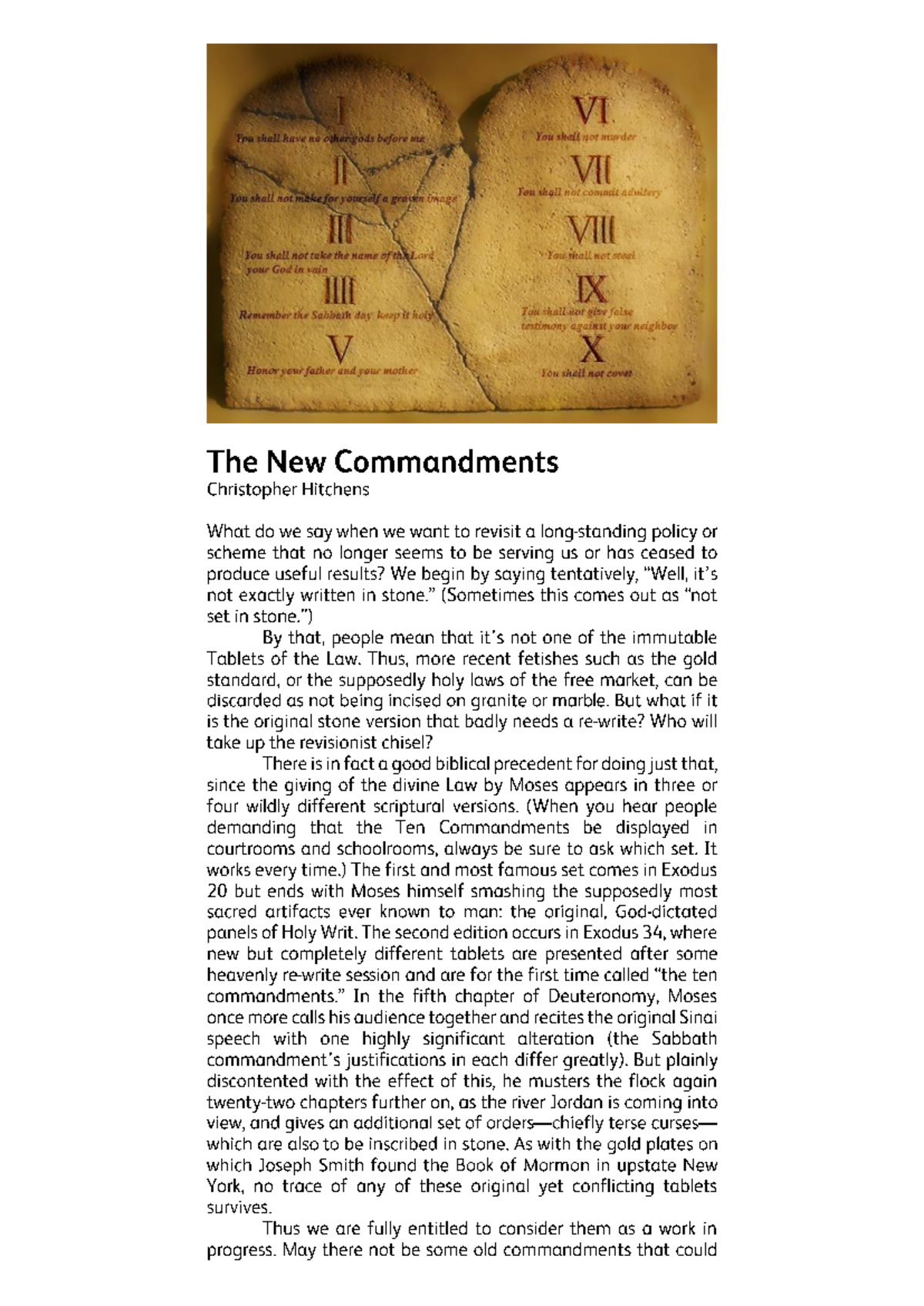 Christopher Hitchens The New Commandments Vi You Shall Have No