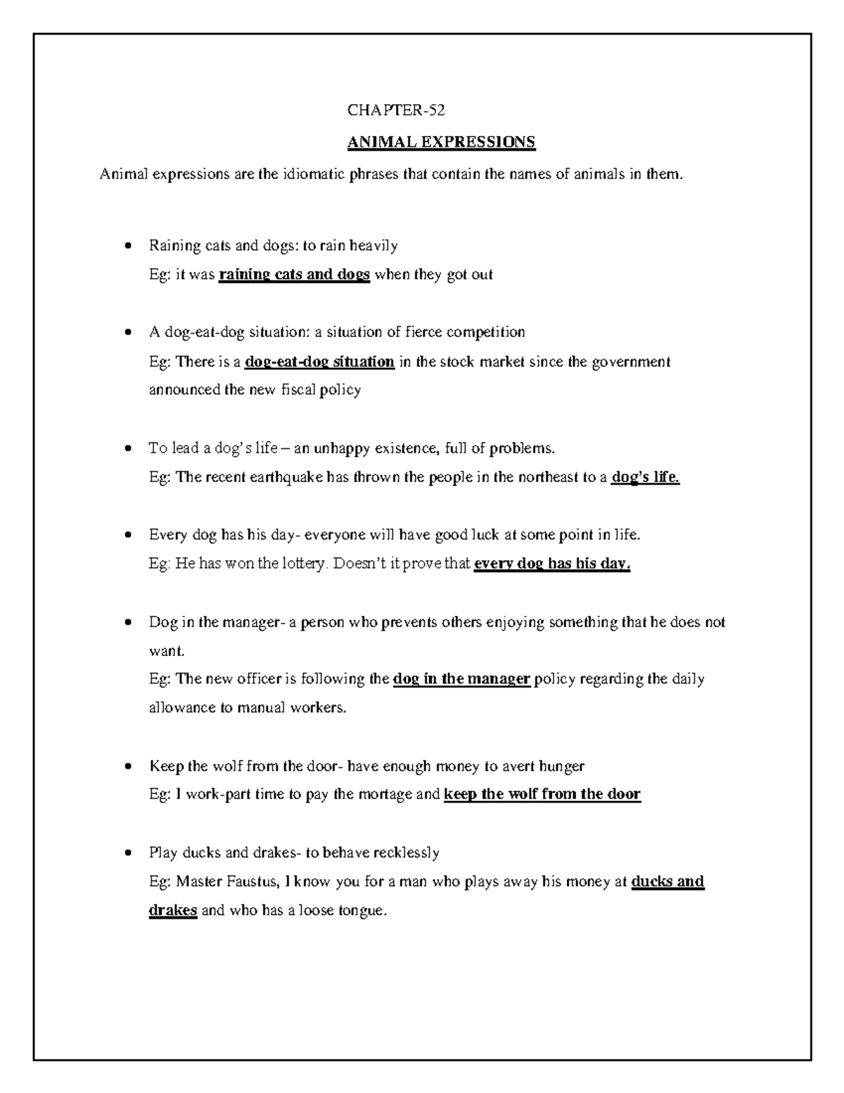 Chapter 52- Animal Expressions - CHAPTER- ANIMAL EXPRESSIONS Animal ...