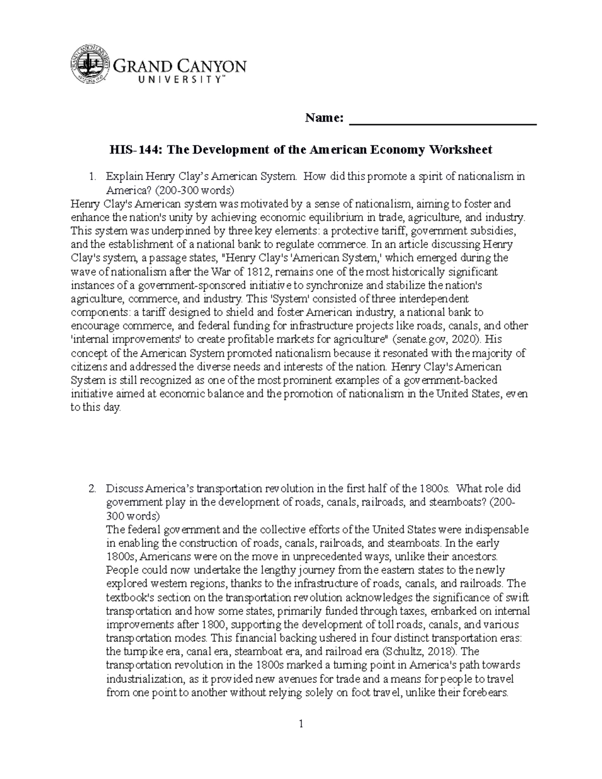 HIS-144.T-4.Development of the American Economy - Name: HIS-144: The ...