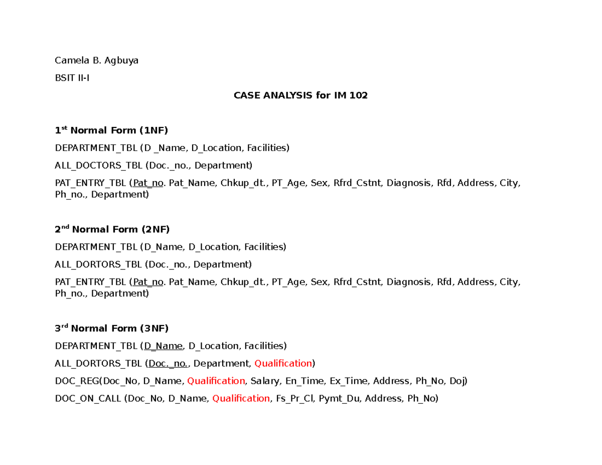 Case Study - Reviewer - Camela B. Agbuya BSIT II-I CASE ANALYSIS for IM ...