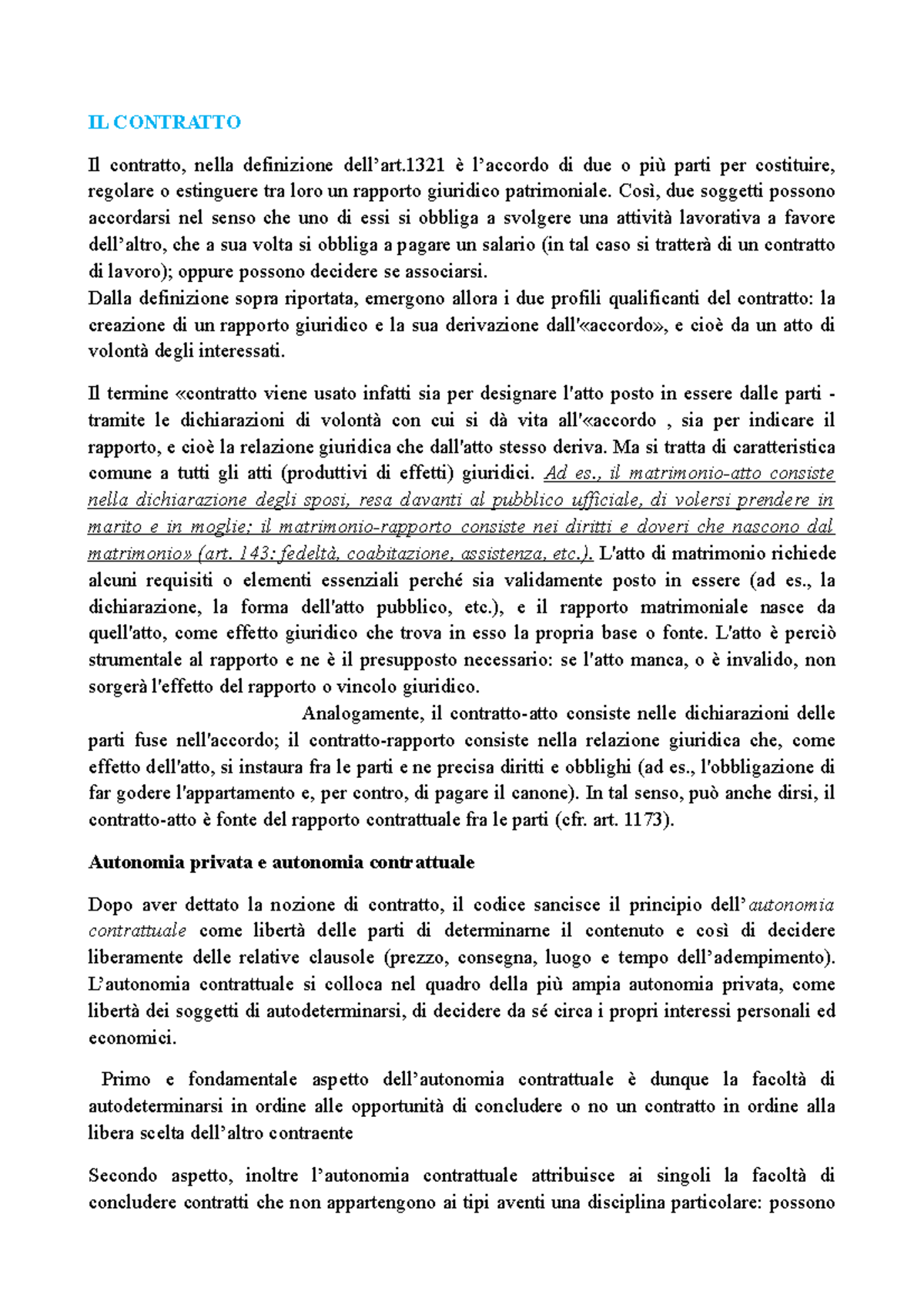 IL Contratto diritto privato - IL CONTRATTO Il contratto, nella ...