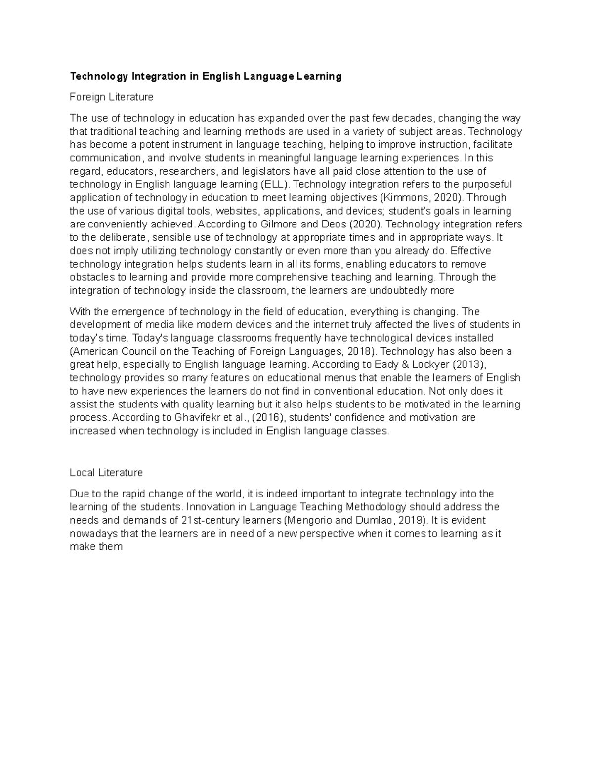 Technology Integration in English Language Learning - Technology has ...