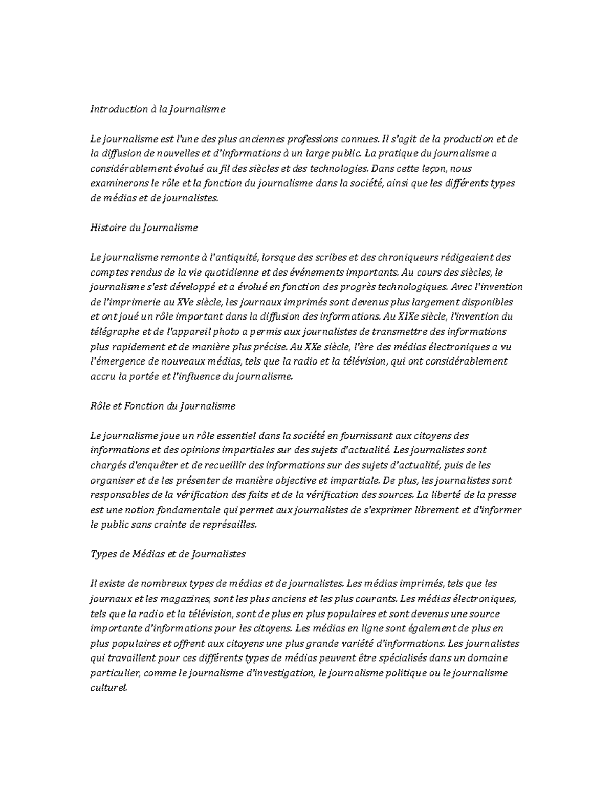 Journalism Study Notes - Introduction à la Journalisme Le journalisme ...
