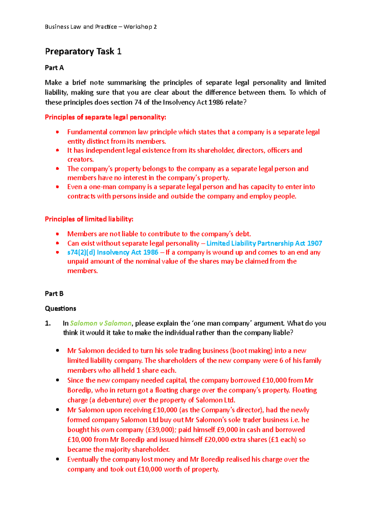 Preparatory and Workshop Tasks - Preparatory Task 1 Part A Make a brief ...