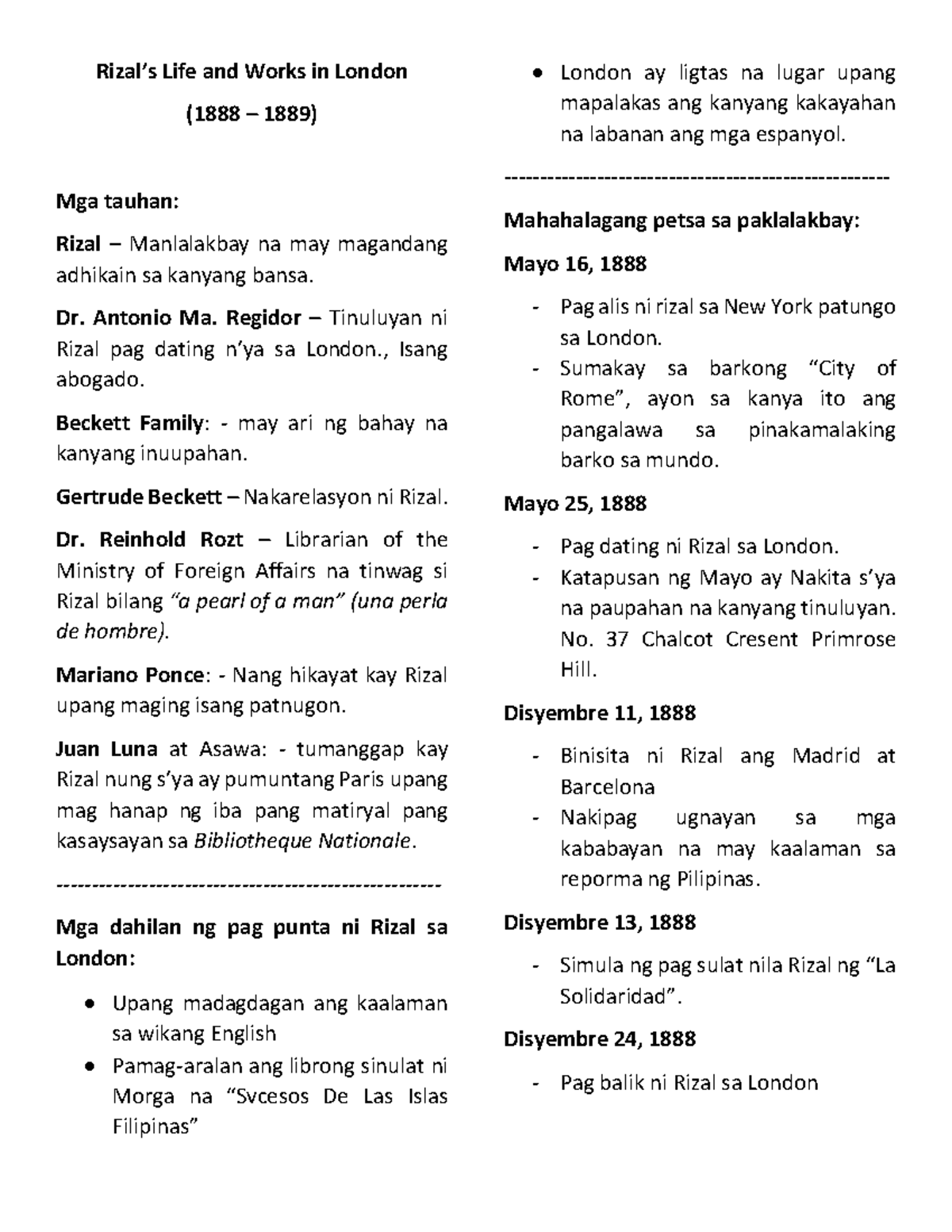 Rizal Life and Work in London - Rizal’s Life and Works in London (1888 ...