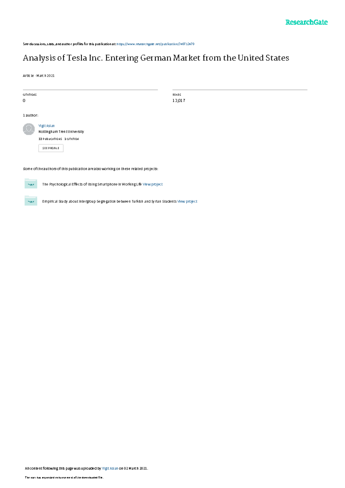 Yigit Aslan Analysisof Tesla Inc - See discussions, stats, and author ...