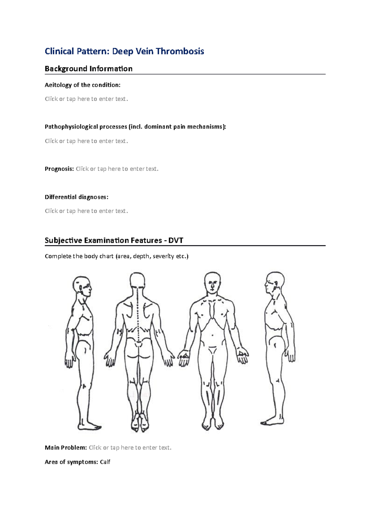 Clinical Pattern Template - Deep Vein Thrombosis - Clinical Pattern ...
