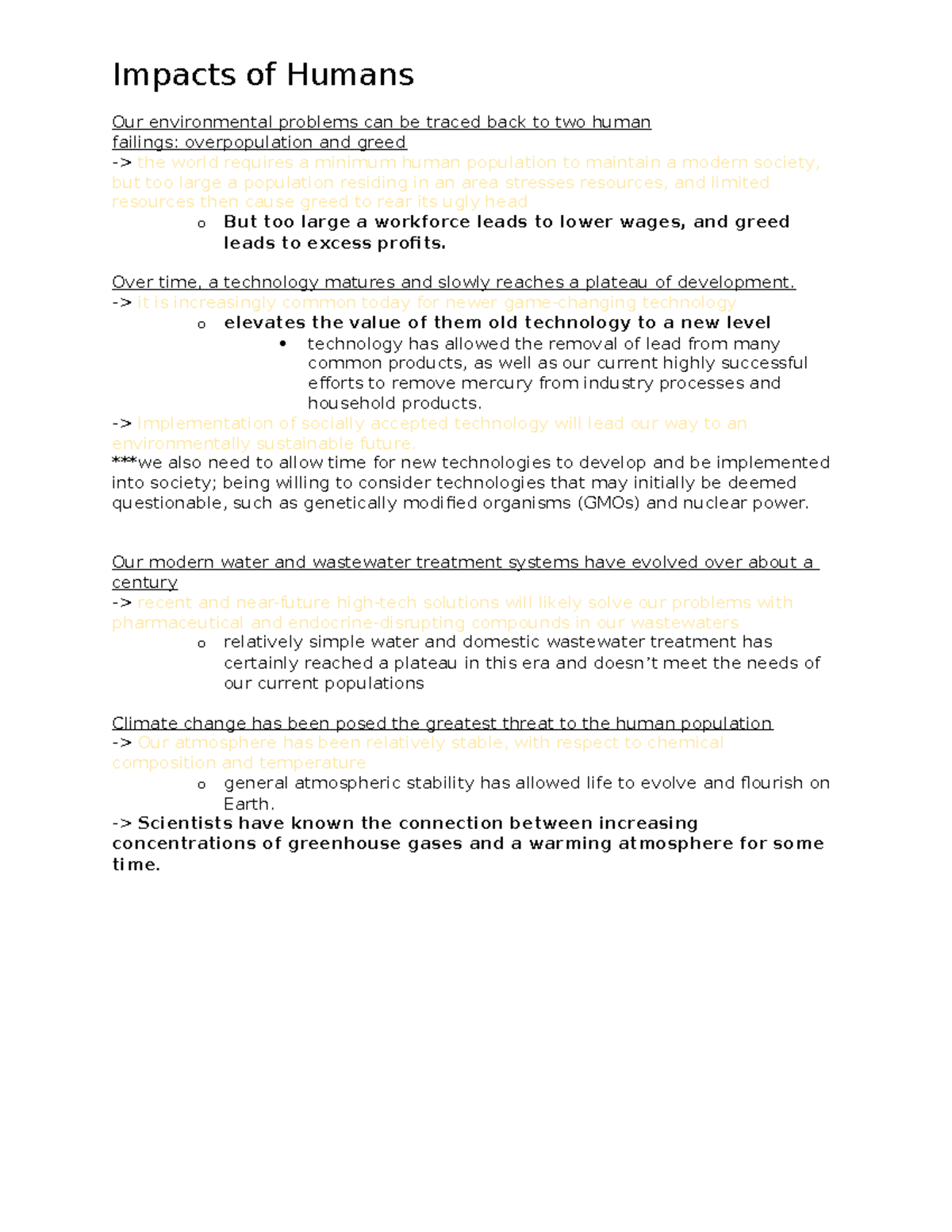 Impacts of Humans Notes - Impacts of Humans Our environmental problems ...