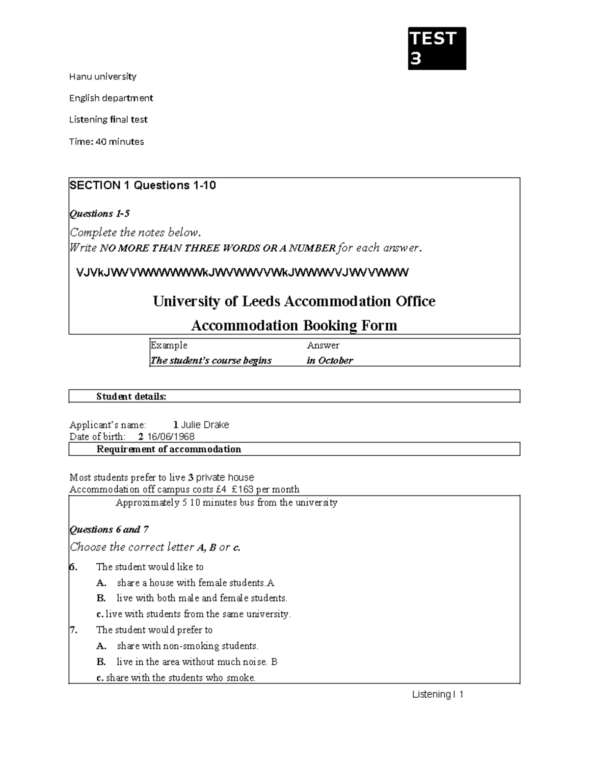 Final practice test 1 listening - 3 Hanu university English department ...