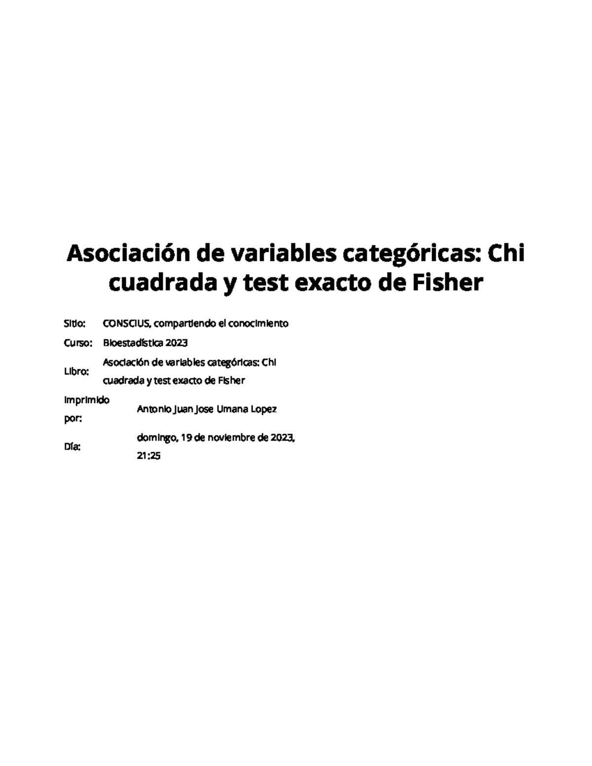 Asociación de variables categóricas Chi cuadrada y test exacto de ...