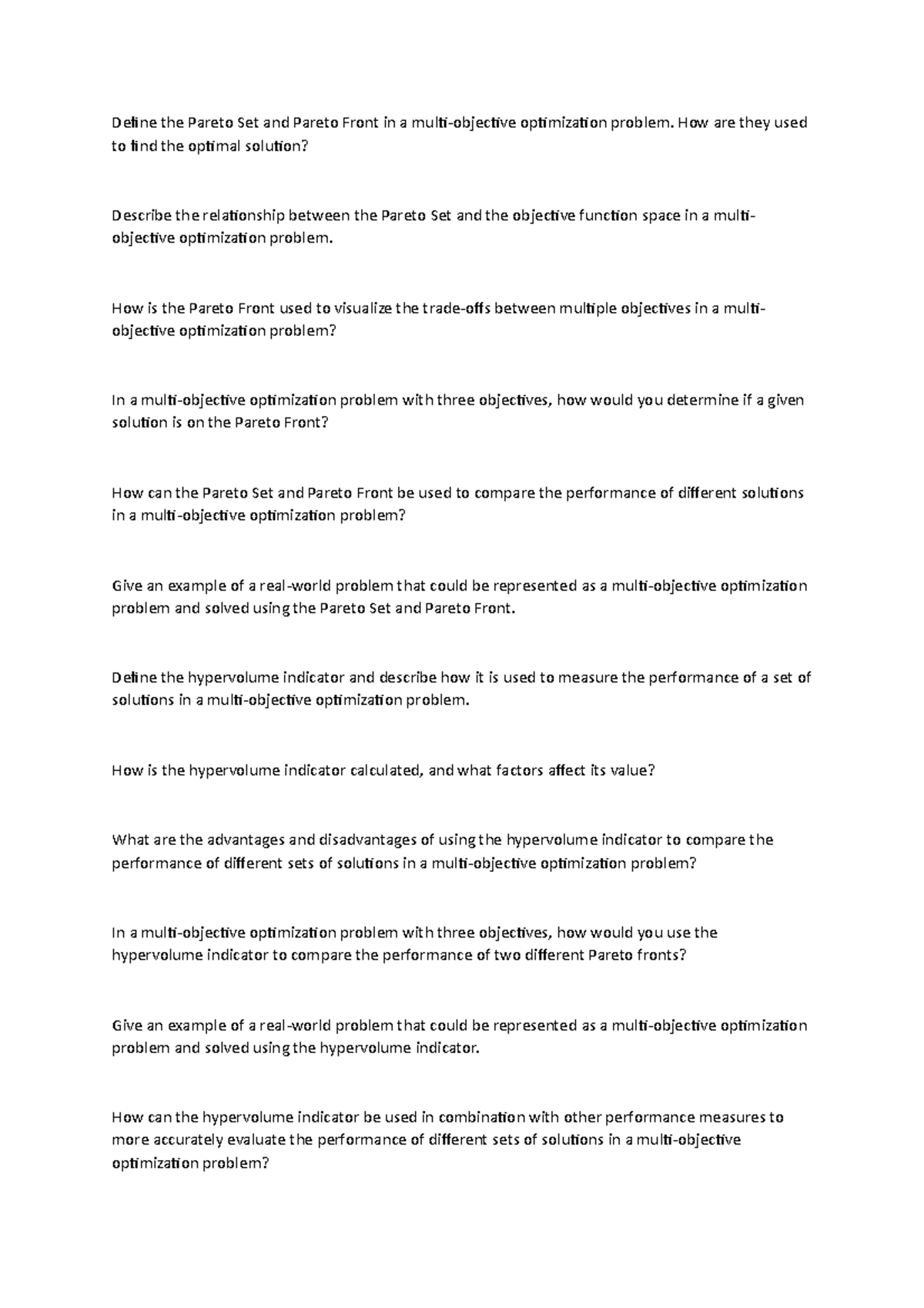 Optimisation Questions - Define the Pareto Set and Pareto Front in a ...