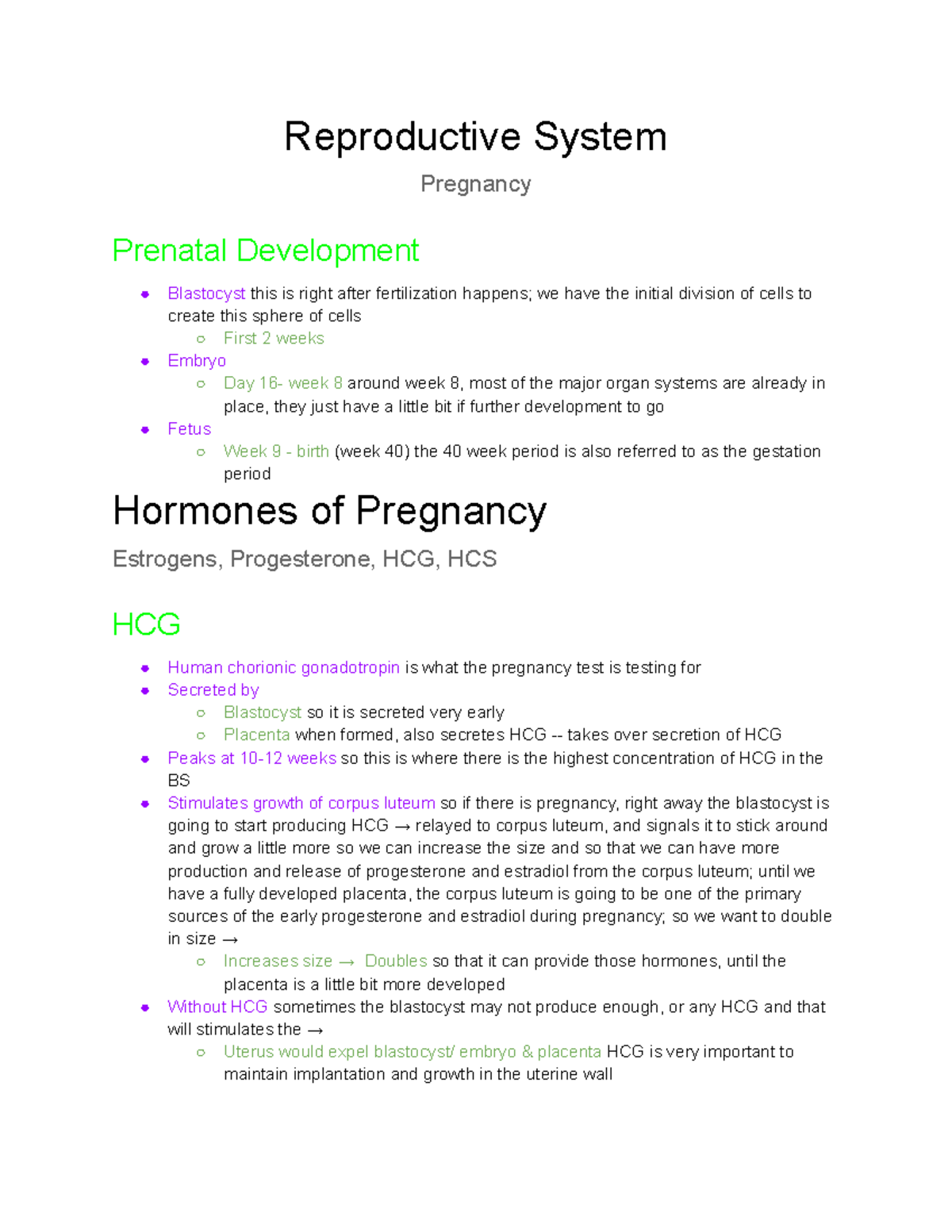 Pregnancy - Detailed lecture notes from Dr. Waltz Advanced Human ...