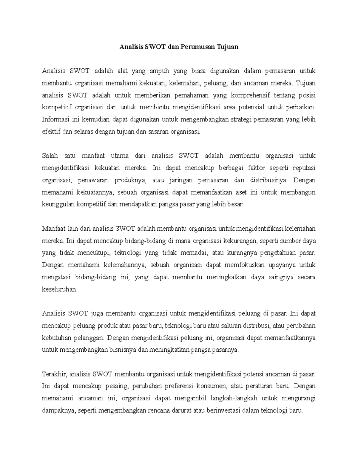 Analisis SWOT dan Perumusan Tujuan Auditor Sumber Daya Manusia ...