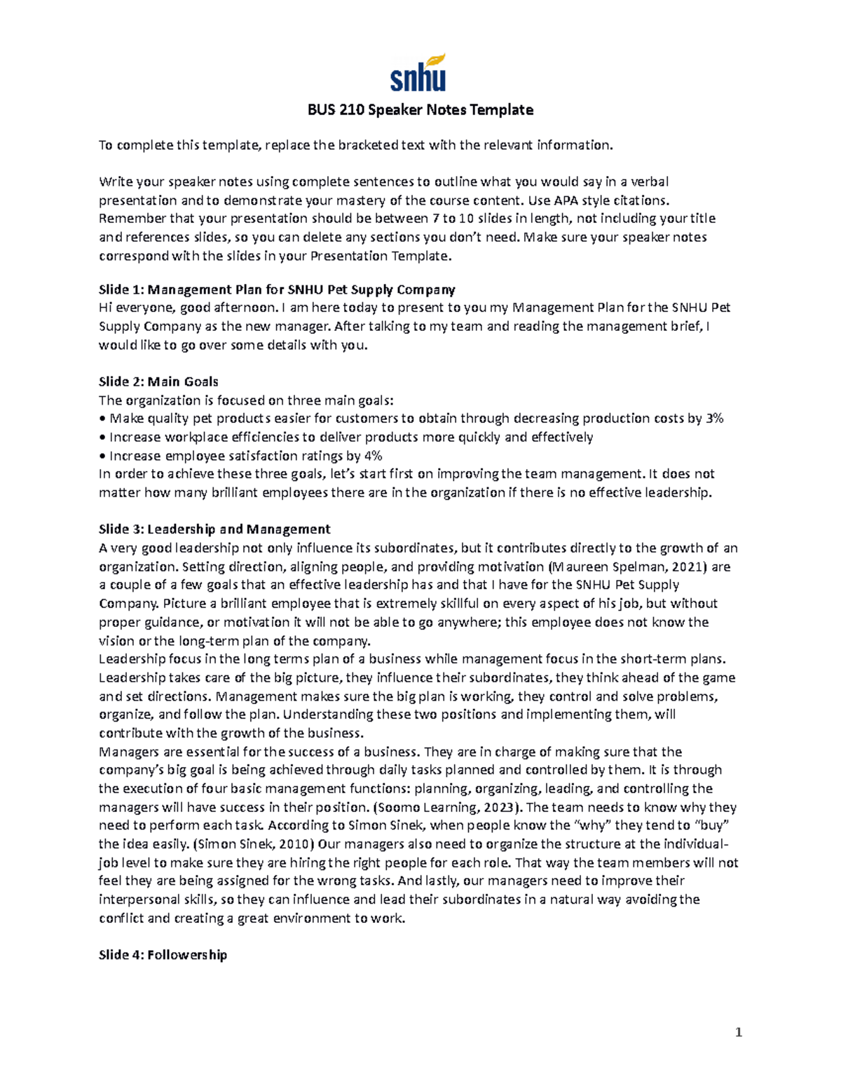 Project one Speaker Notes Template - BUS-210 - SNHU - Studocu