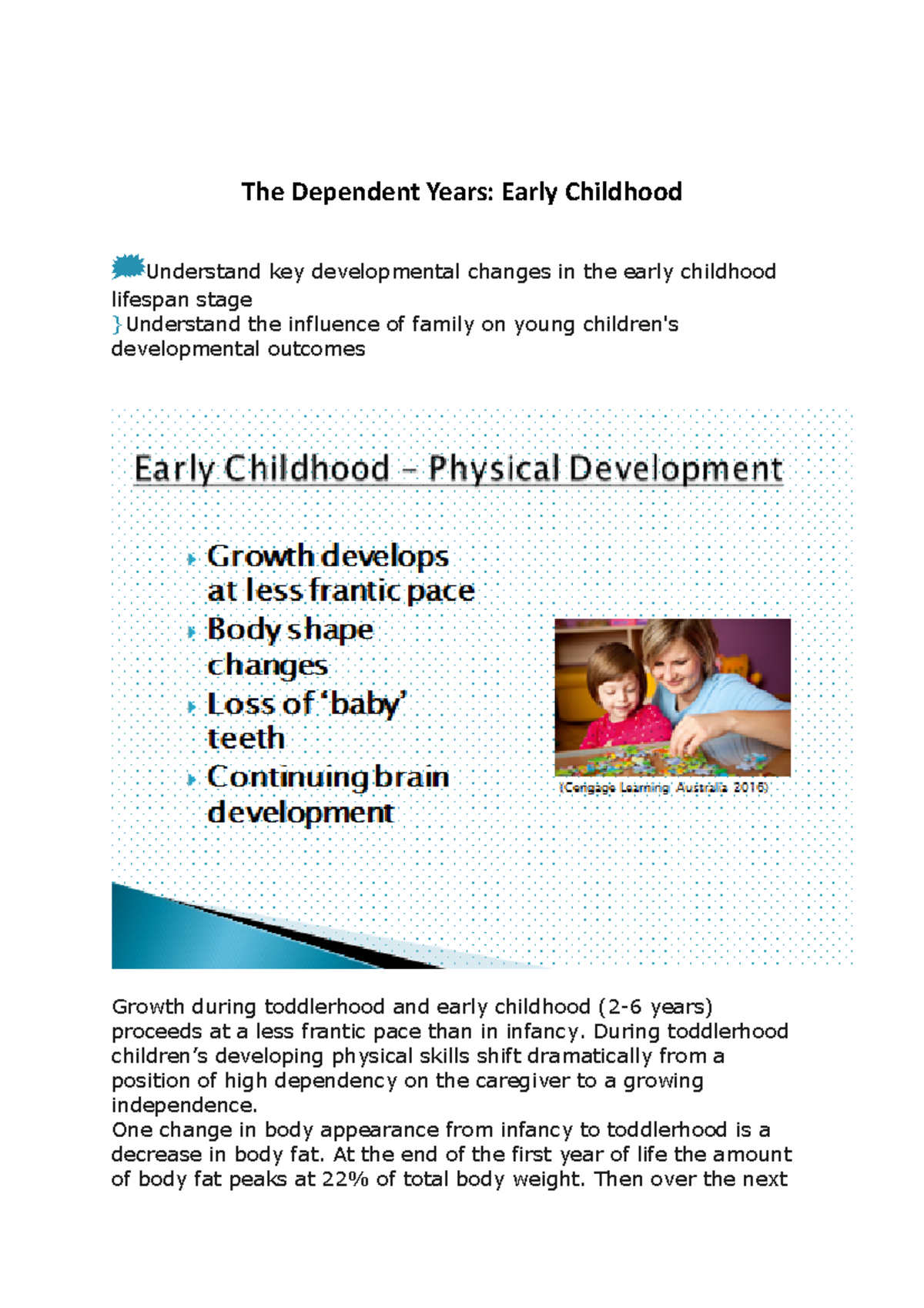 Key Developmental Changes in Early Childhood - Studocu