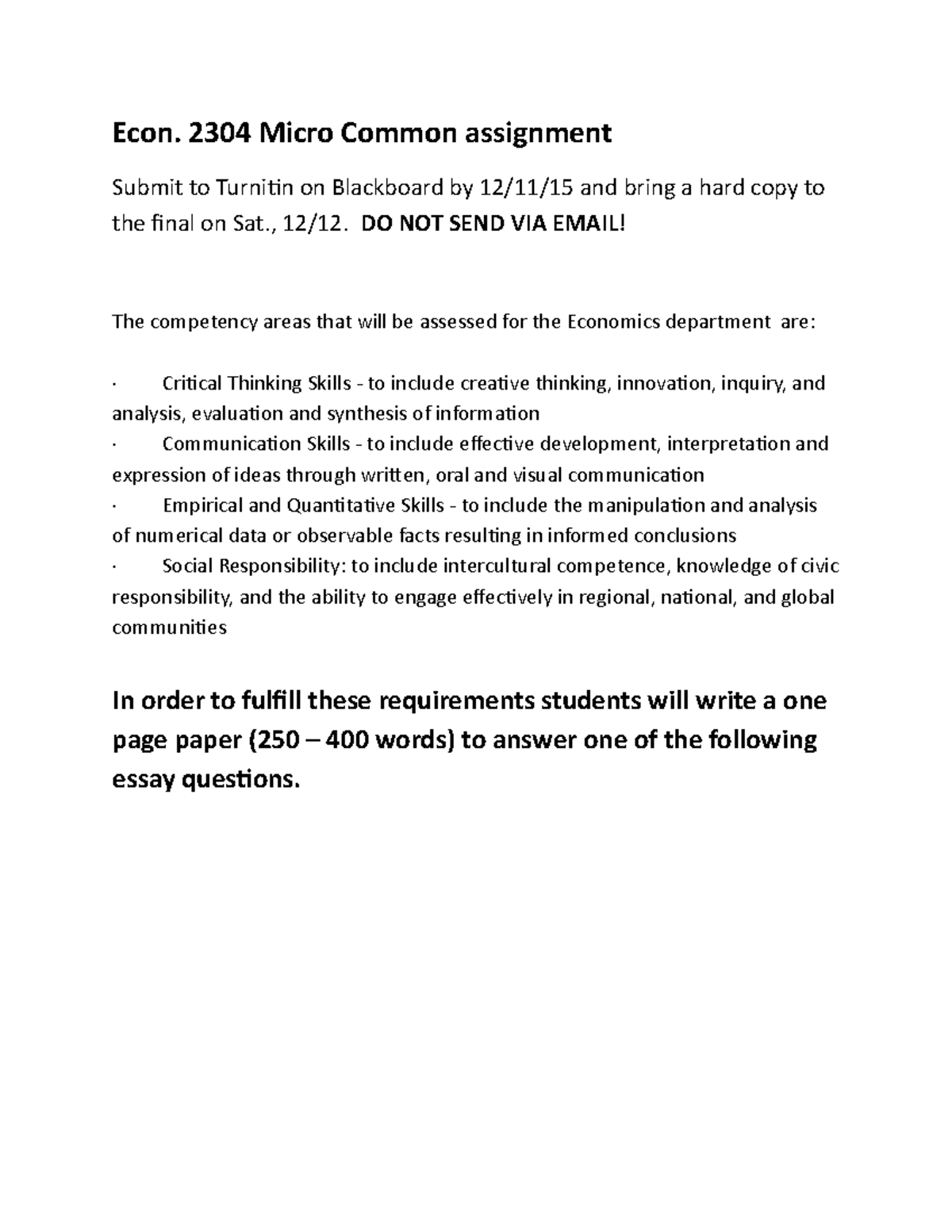 Common Assignment Micro - Econ. 2304 Micro Common assignment Submit to ...