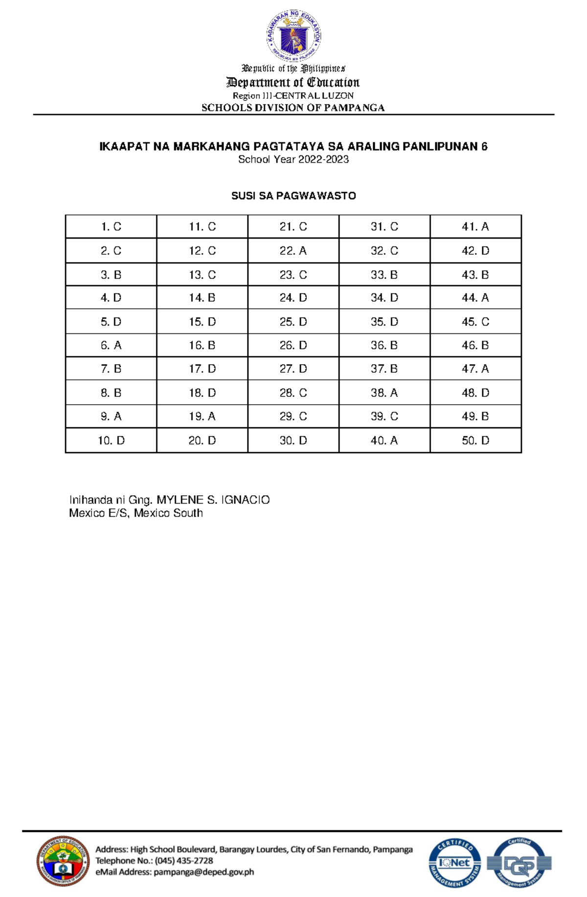 AP6 4TH Quarter Assessment KEY TO Correction - Republic of the ...