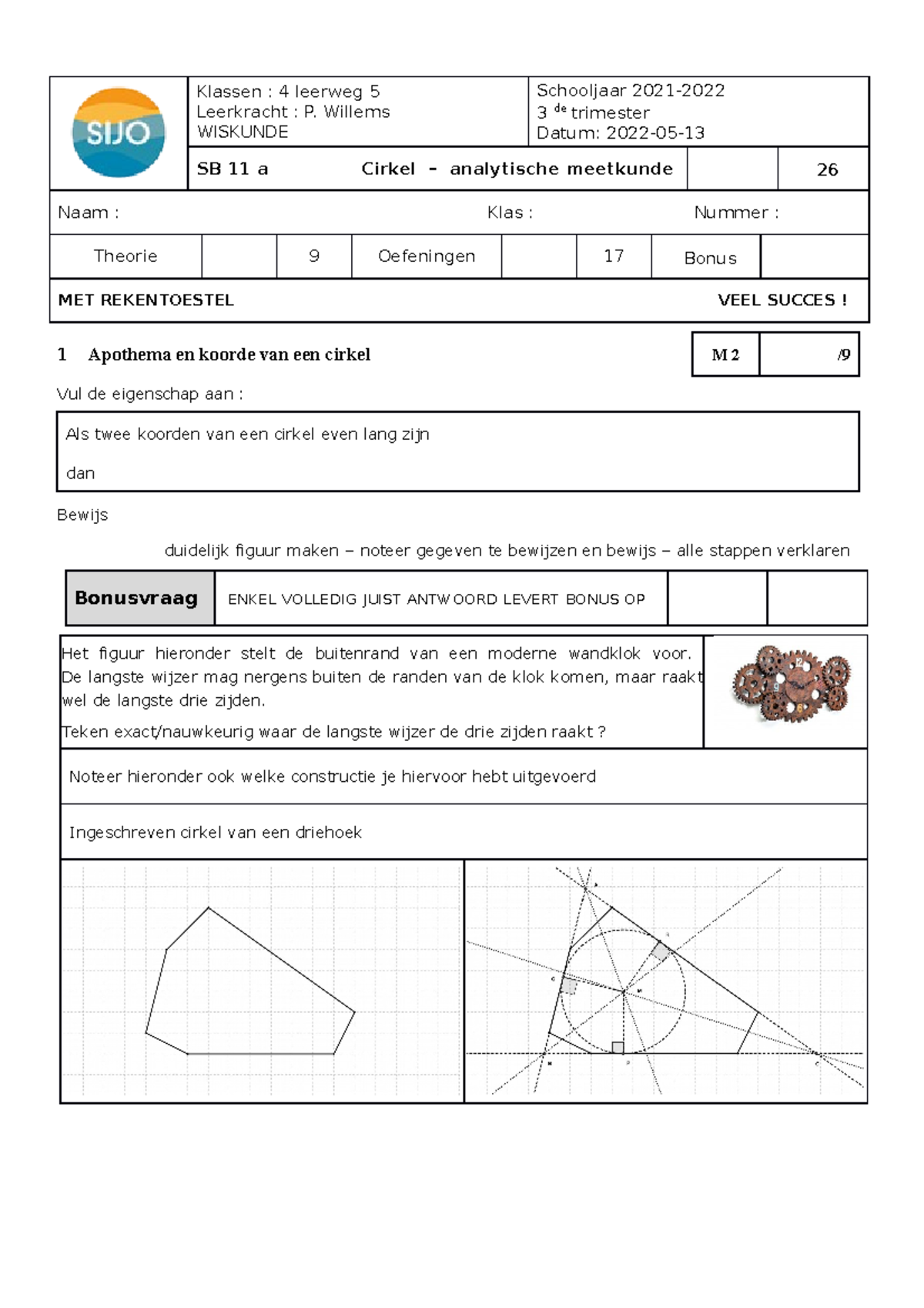 SB 11 OPL De cirkel - analytische meerkunde - Klassen : 4 leerweg 5 ...