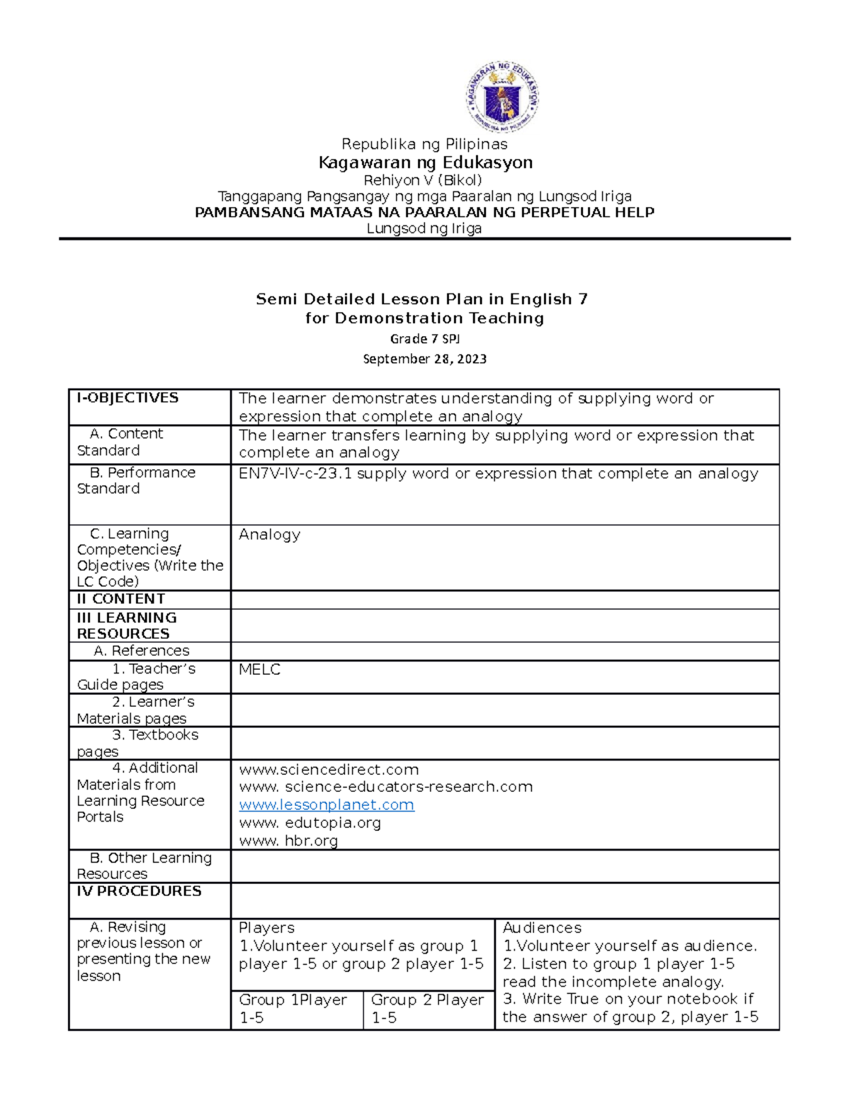 DLP 2023 2024 Q1 edited - Evaluating texts - Republika ng Pilipinas ...