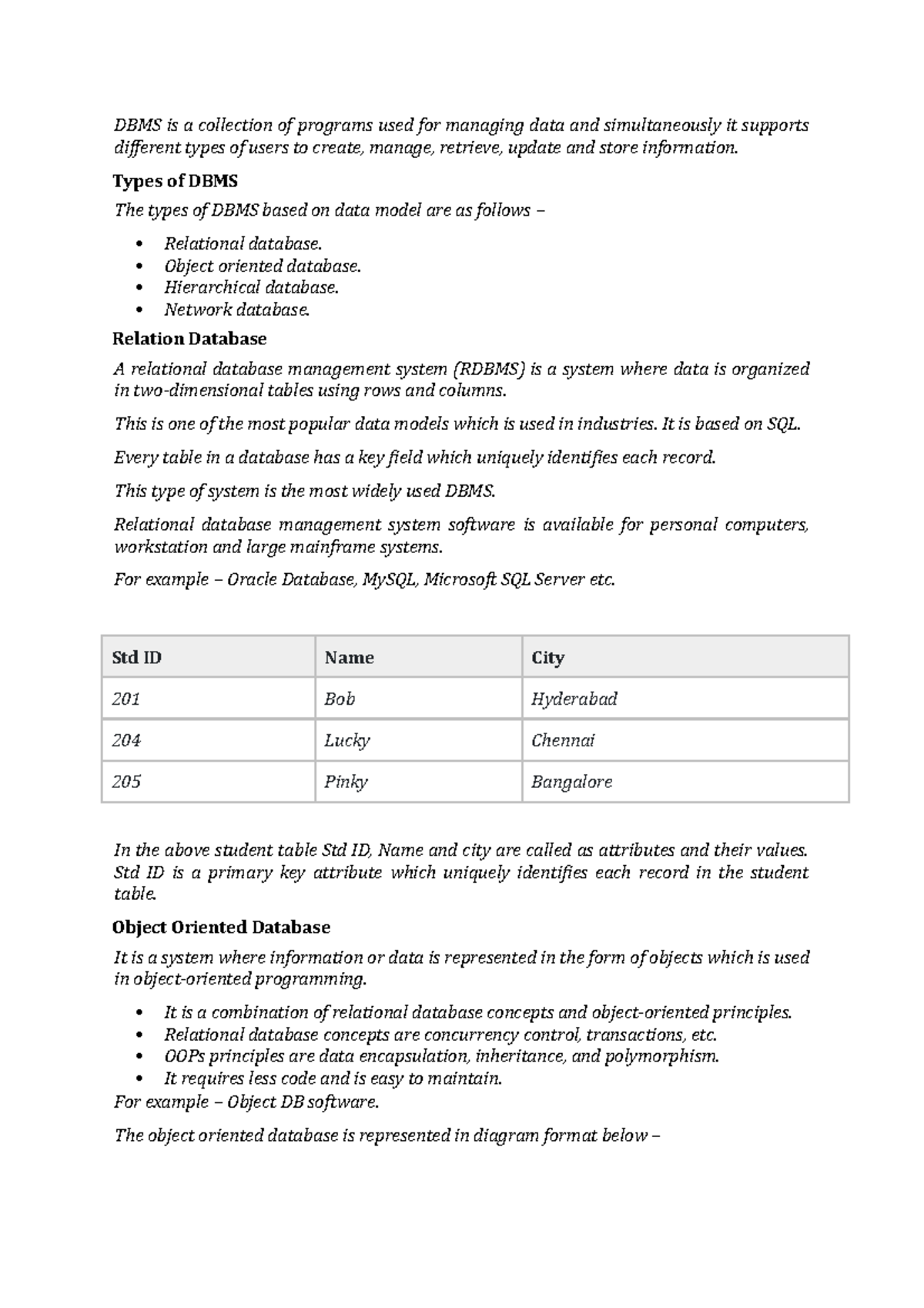 DBMS UNIT 1 NEW - DBMS is a collection of programs used for managing data and simultaneously it ...