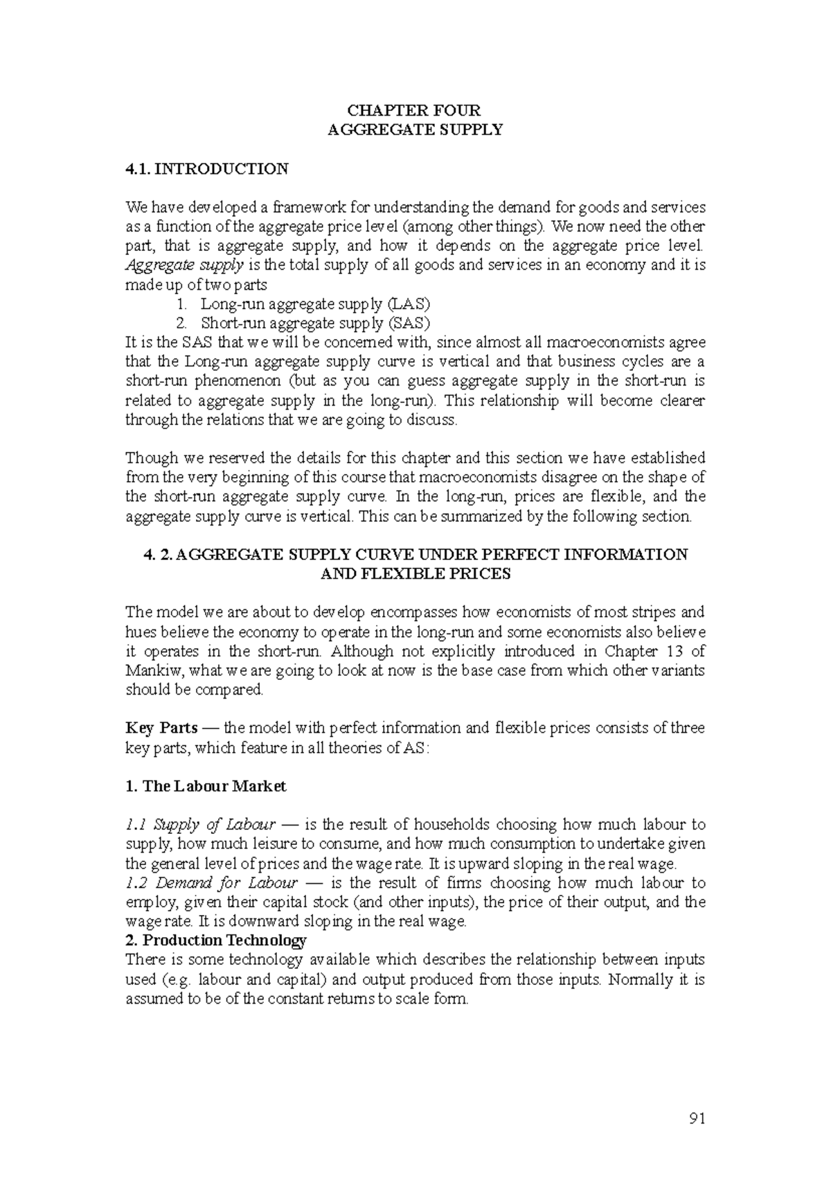 Ch4 Aggregate SS - Economics department - CHAPTER FOUR AGGREGATE SUPPLY ...