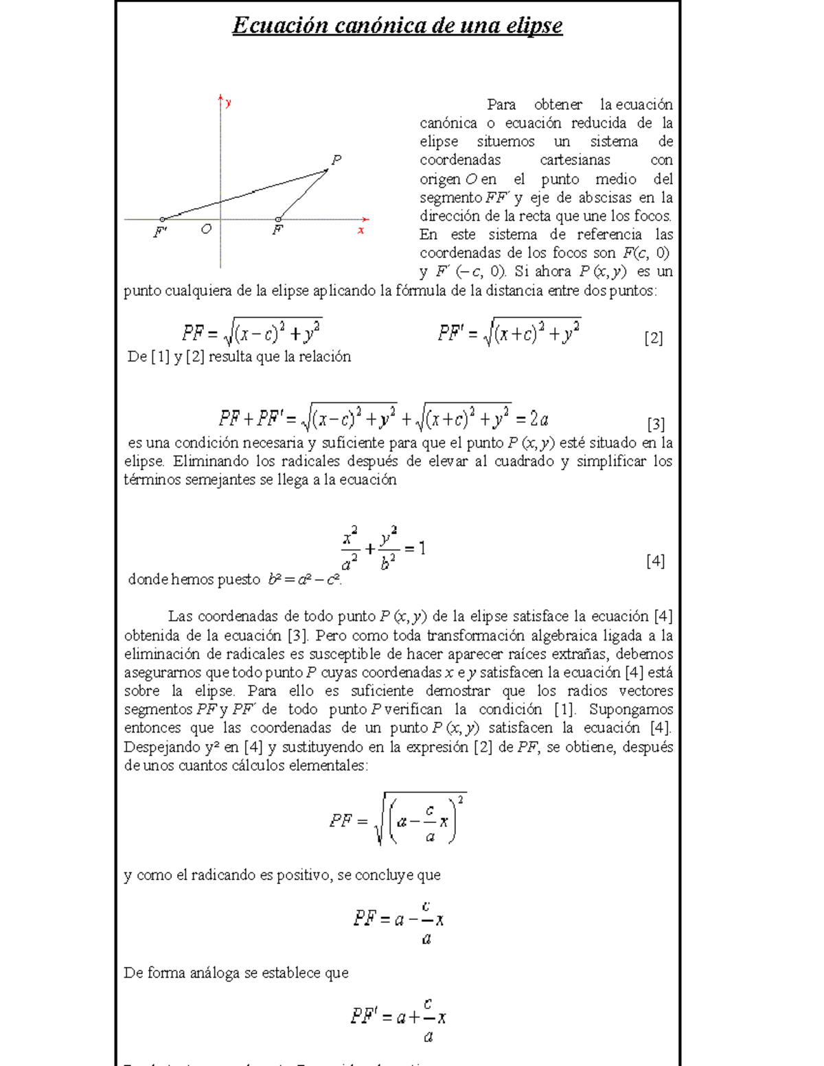 Ecuación canónica de una elipse - Ecuación canónica de una elipse Para ...