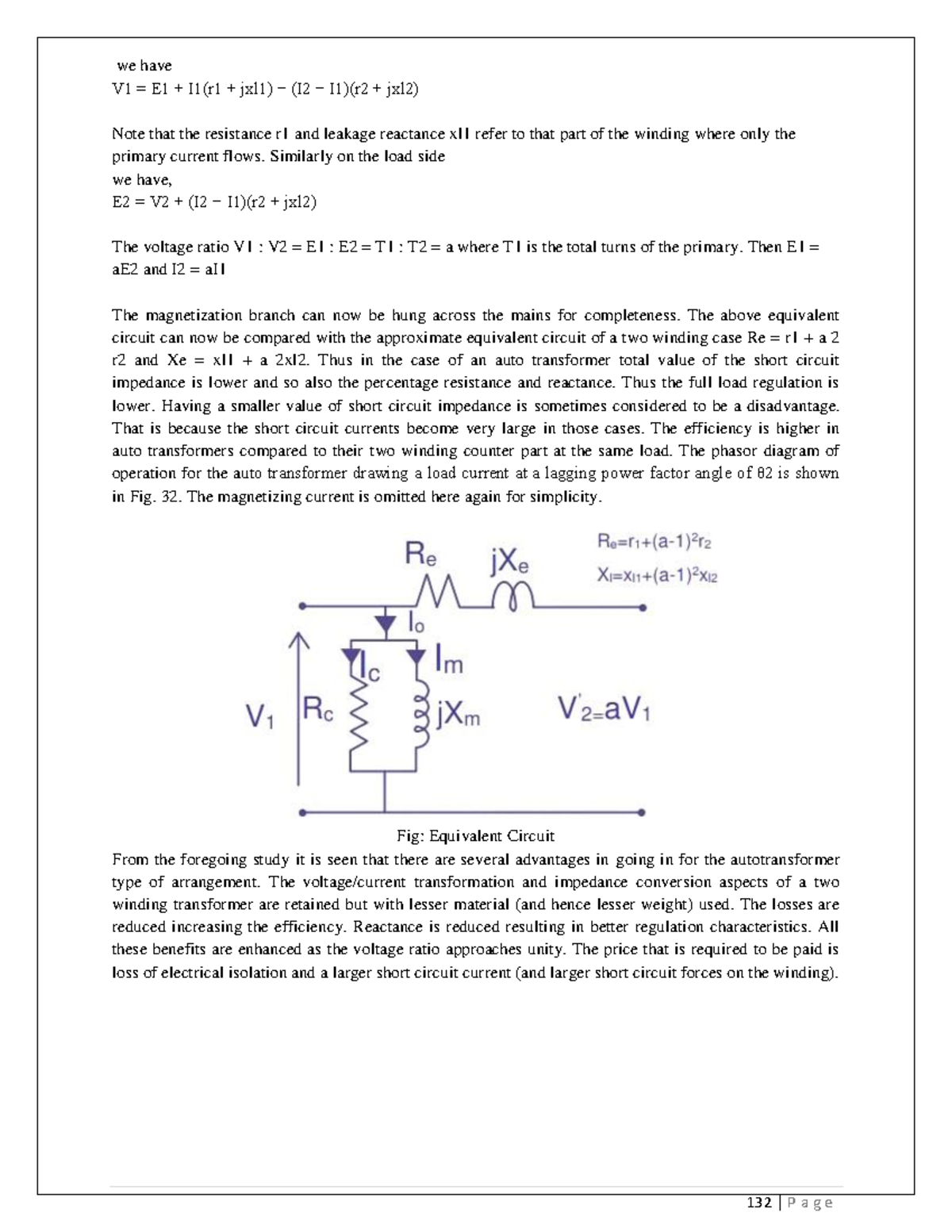 Electrical machines 1 notes 10 - we have V1 = E1 + I1(r1 + jxl1) − (I2 ...