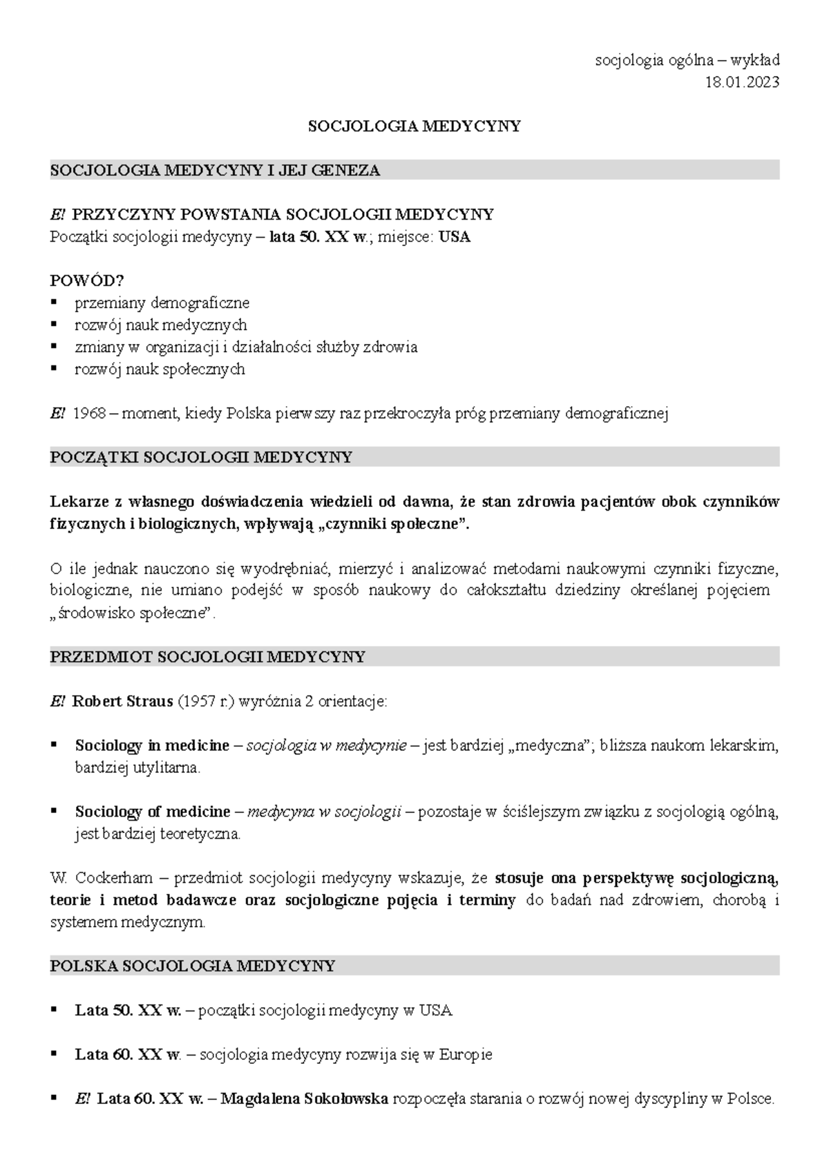 Socjologia ogólna - wykład - socjologia ogólna – wykład 18. SOCJOLOGIA MEDYCYNY SOCJOLOGIA ...