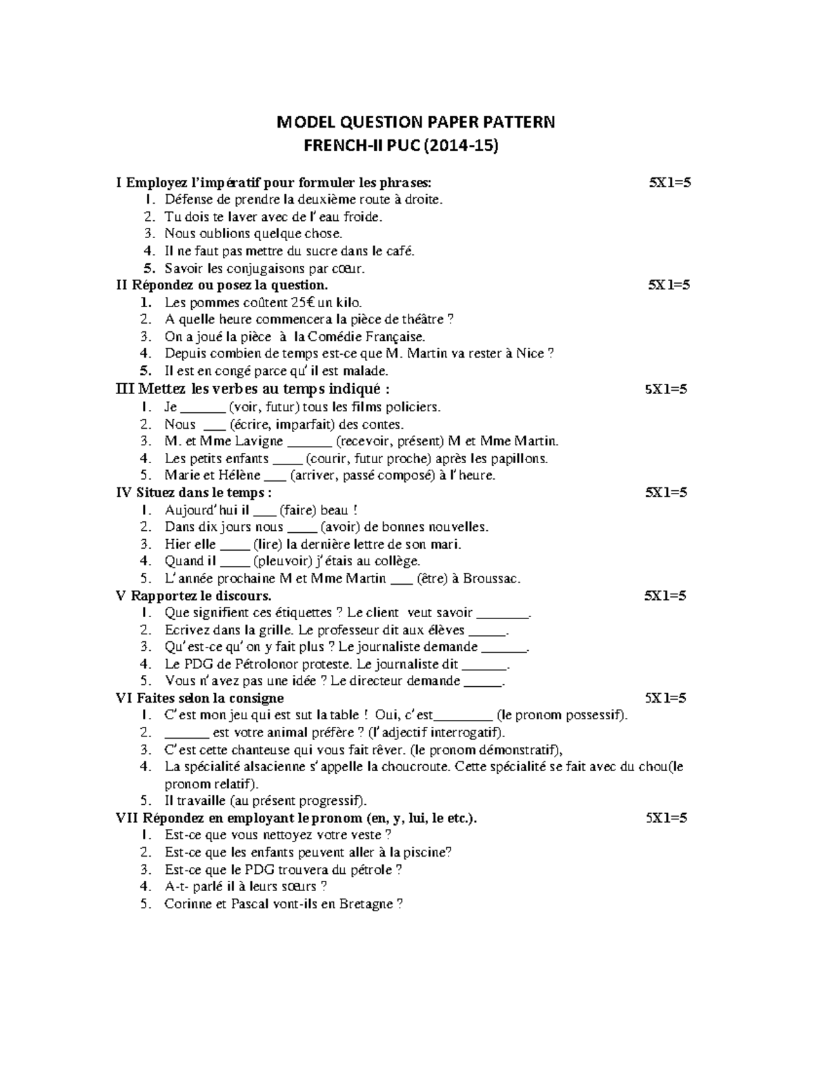 2nd French QP - MODEL QUESTION PAPER PATTERN FRENCH-II PUC (2014-15) I ...