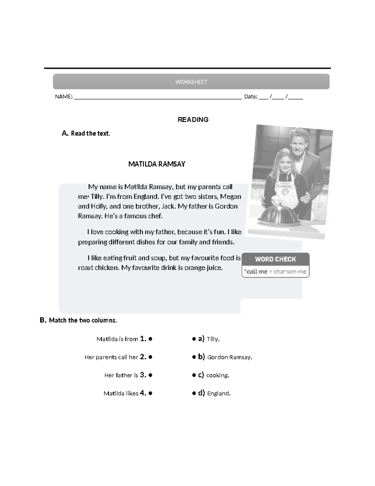 Family Worksheet English - NAME ...