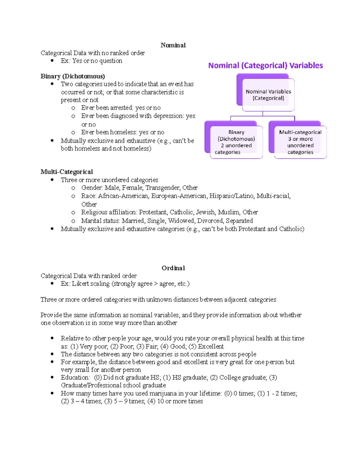 Variables Cheat Sheet - Lecture notes 1 - Nominal Categorical Data with ...