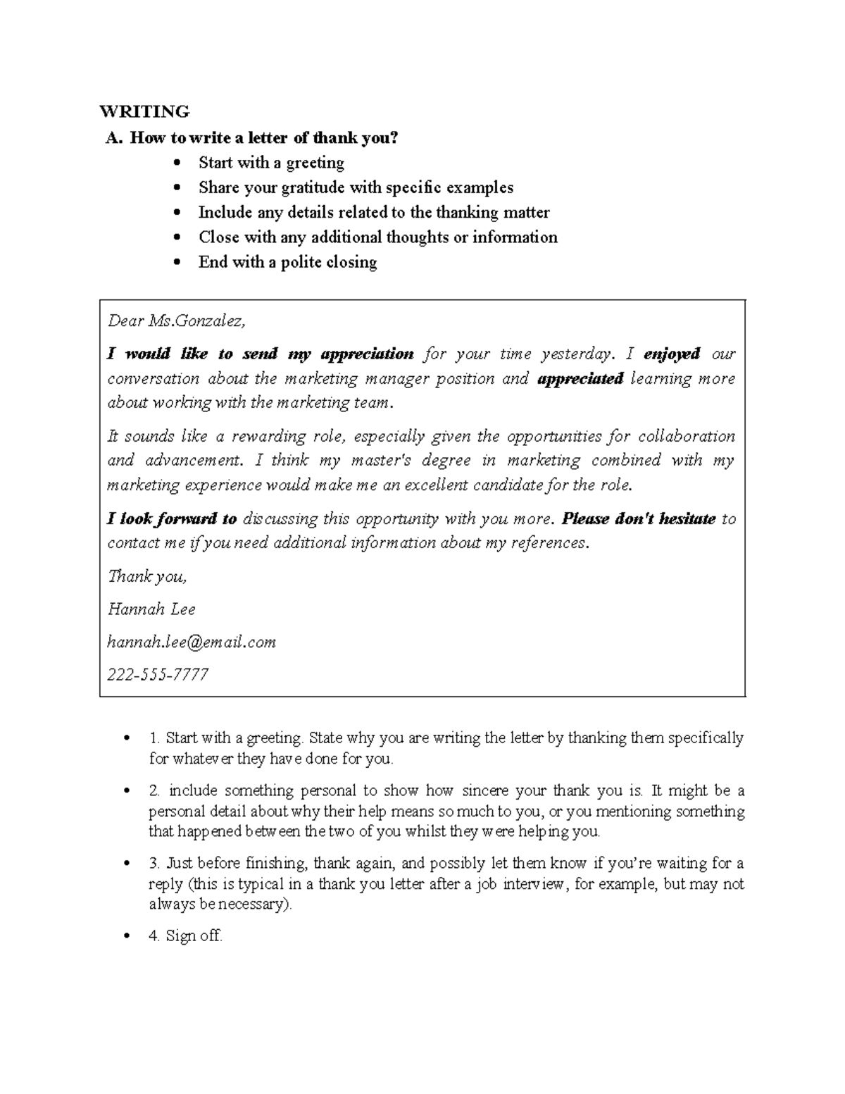 Thank You Letter - on tap - WRITING A. How to write a letter of thank ...