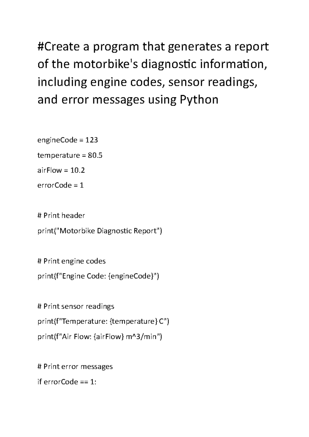 Program That Generates A Report Of The Motorbike Python Create A