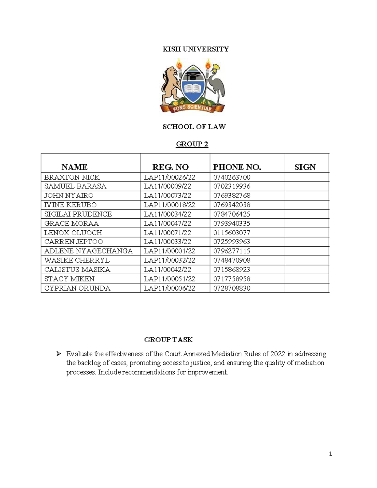ADR CAT GRP 2 - COURT ANNEXED MEDIATION - KISII UNIVERSITY SCHOOL OF ...