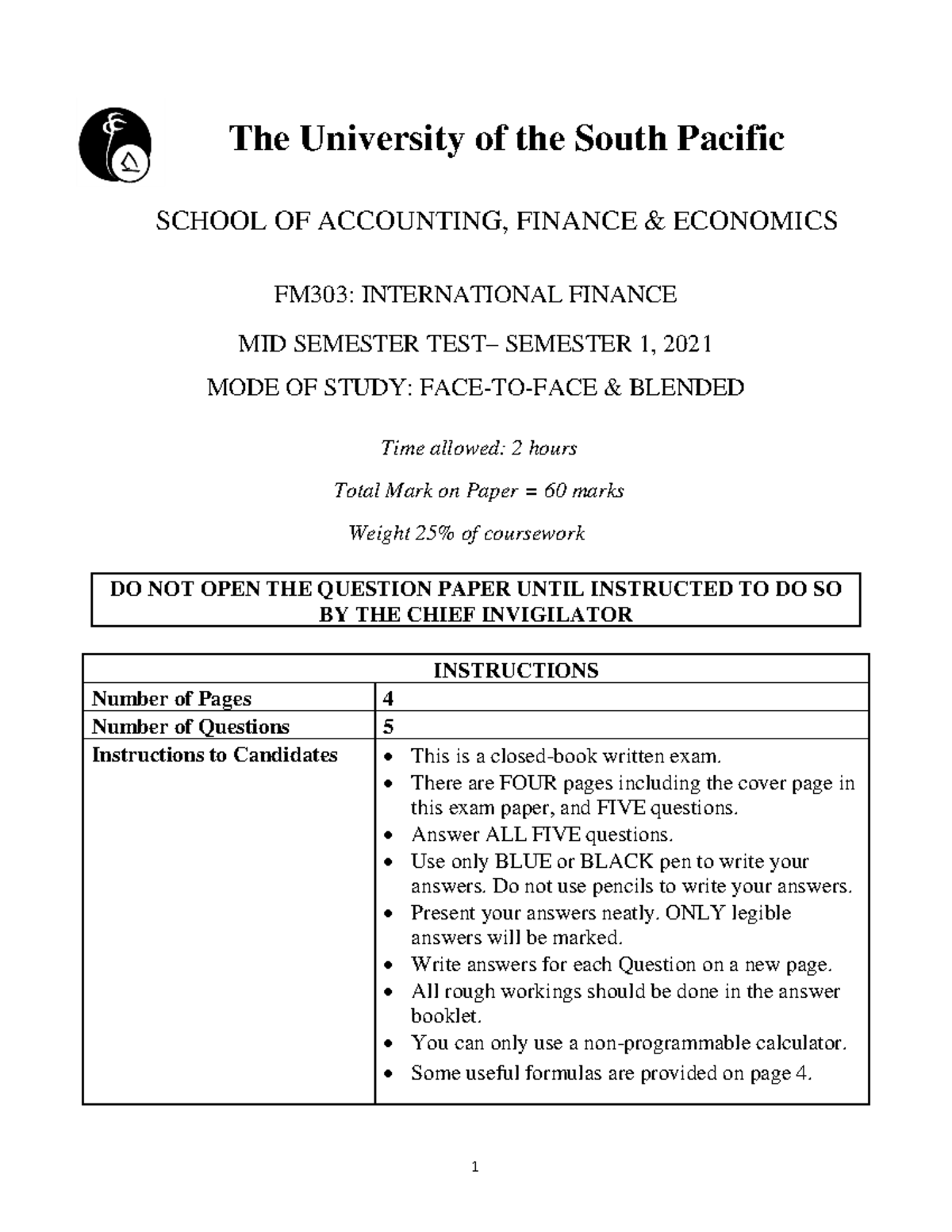 PAST YEAR MST Papersolution - The University of the South Pacific ...