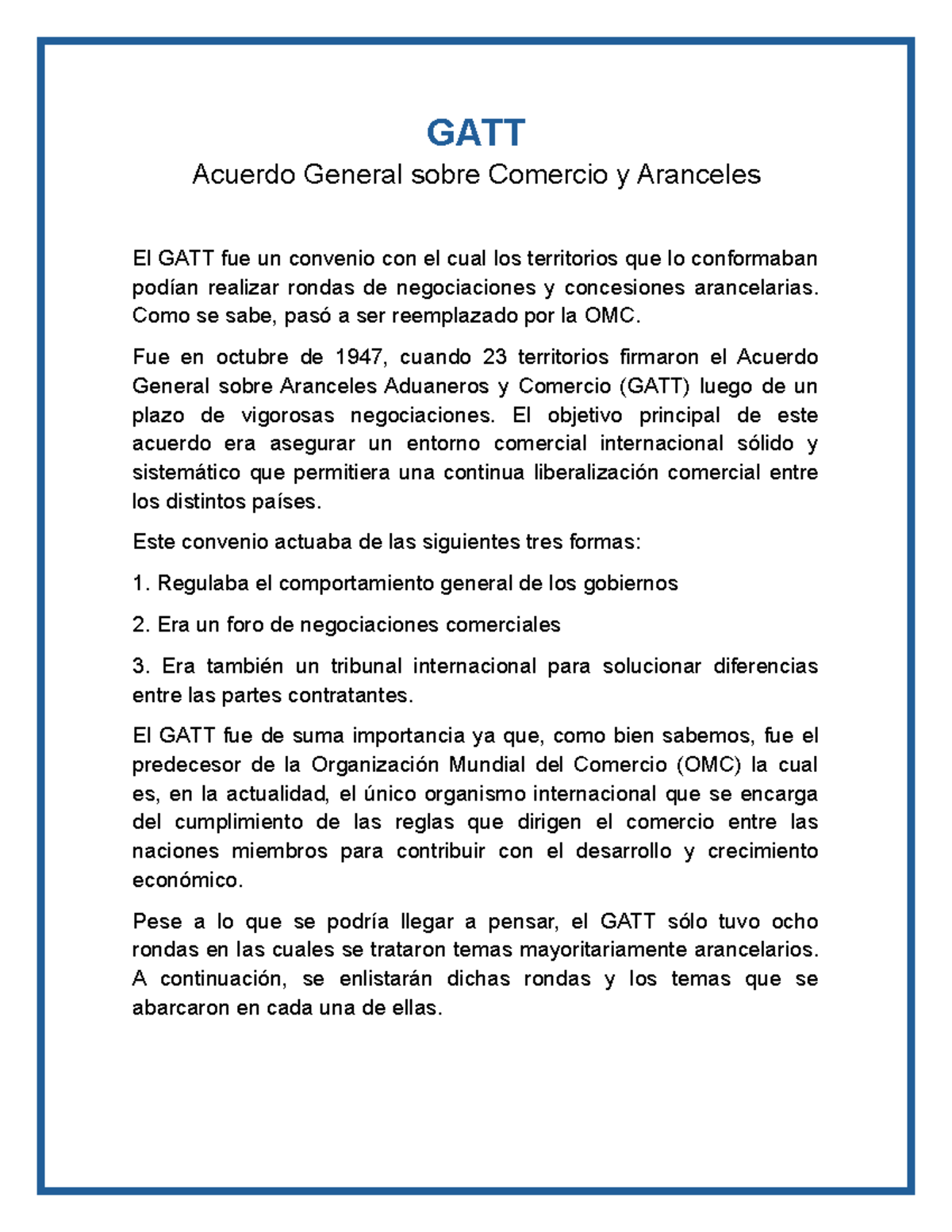 GATT - Resumen sobre las Reglas del GATT - GATT Acuerdo General sobre ...