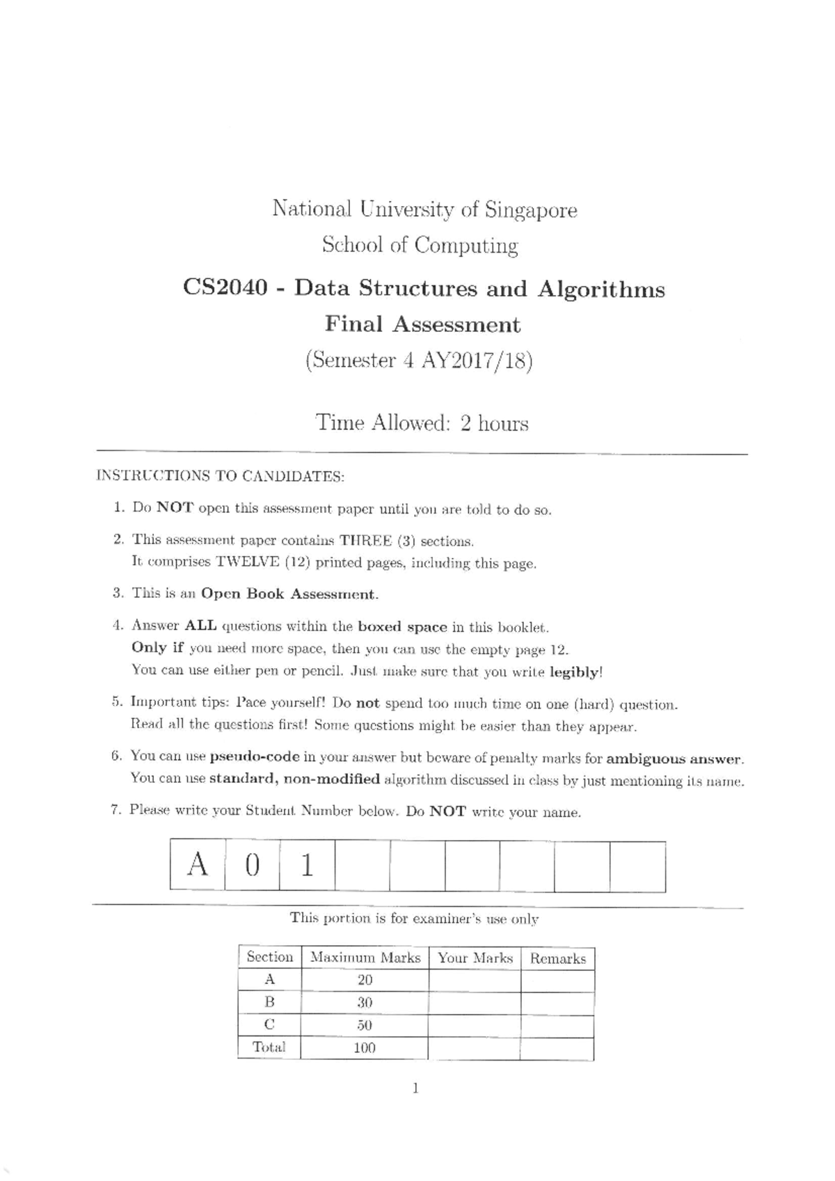 CS2040 PYP 1718 ST - CS2040 - Studocu